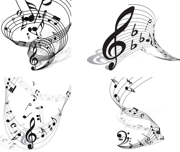 Music notes on staff icons Royalty Free Vector Image