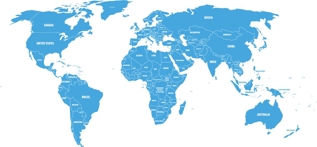 Detailed World Map with Country Borders Royalty Free Vector