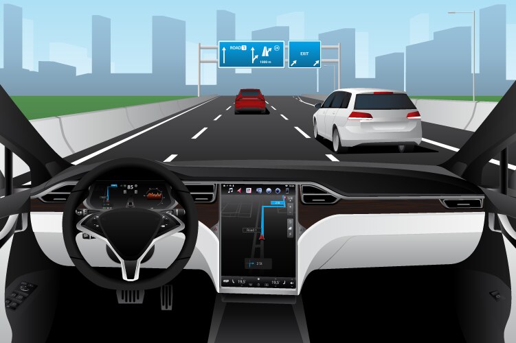 Inside car driver view with rudder dashboard Vector Image