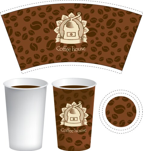Paper cup template with street cafe and coffee Vector Image