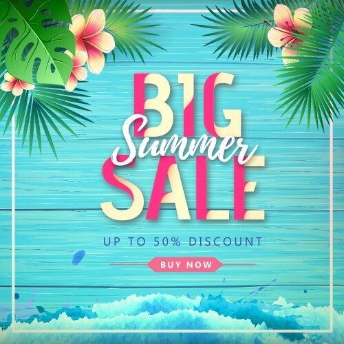 Top view summer big sale tropical banner Vector Image