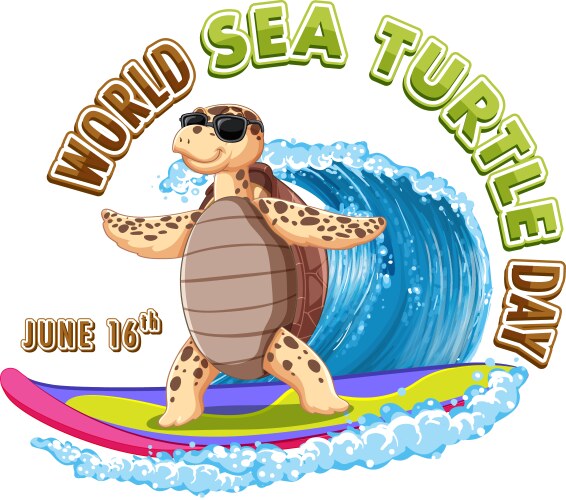 Colorful of a sea turtle riding wave Royalty Free Vector
