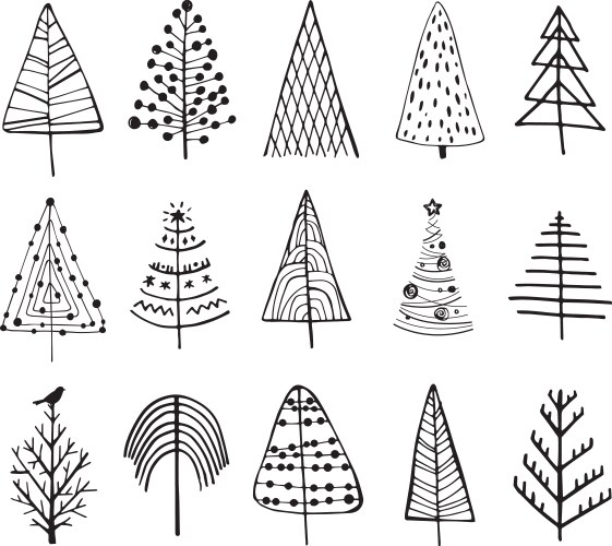 Set of doodle christmas trees Royalty Free Vector Image