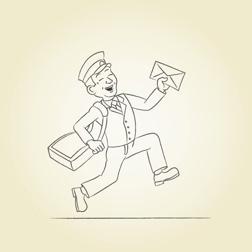 Cartoon postman gives thumb up Royalty Free Vector Image