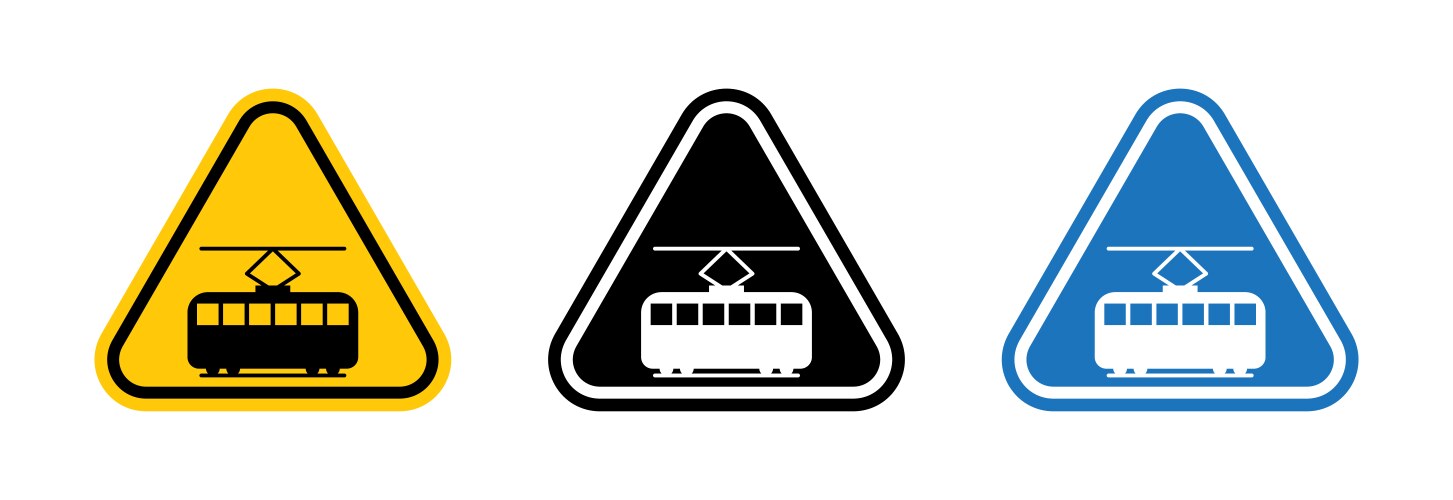 Tramway caution traffic sign city street cable Vector Image