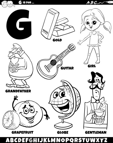 Letter g with gold cartoon Royalty Free Vector Image