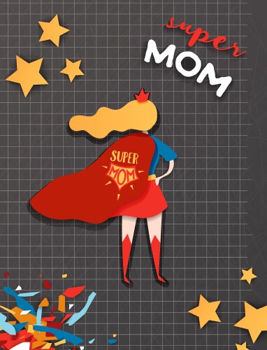 Mothers day greeting card with super mom superhero