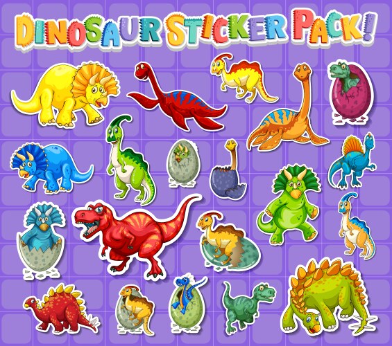 Sticker set with different types of dinosaurs Vector Image