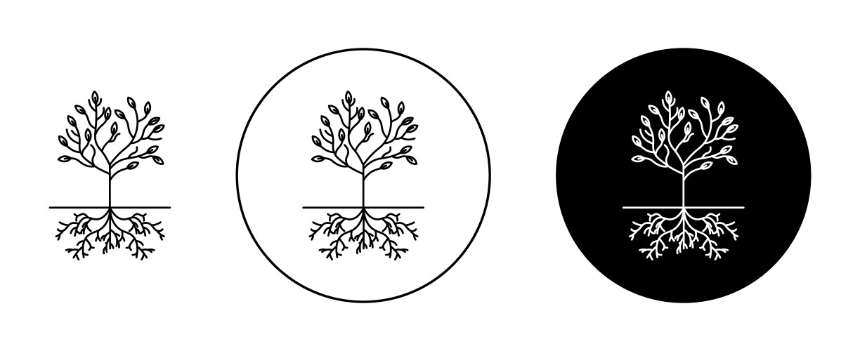 Tree with roots and leaves icon set root leaf and Vector Image