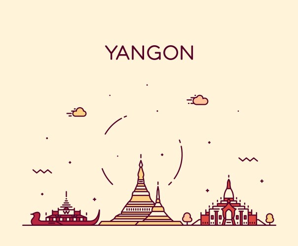Yangon skyline myanmar city drawn sketch Vector Image