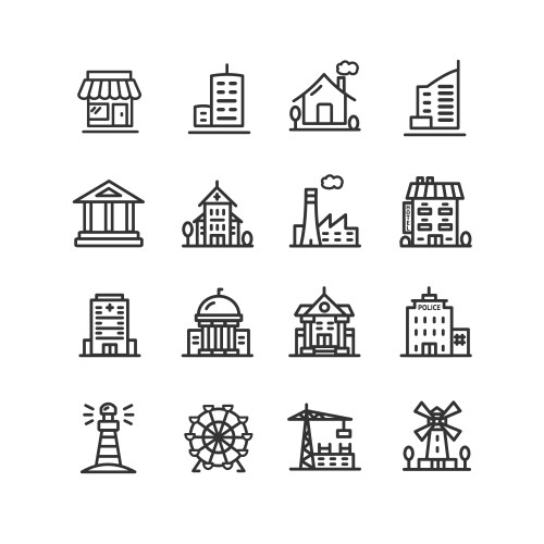 Government public building icons set Royalty Free Vector