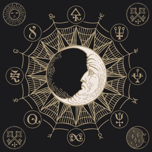 Hand drawn sun and crescent moon esoteric signs Vector Image