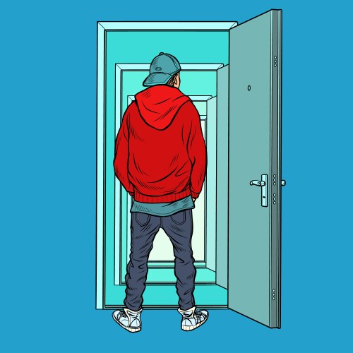 A teenage boy stands back Royalty Free Vector Image