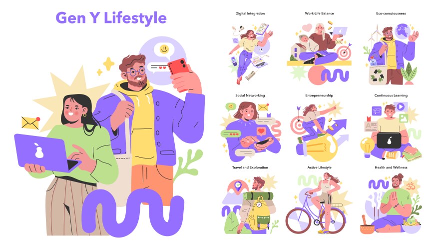 Generation y set Royalty Free Vector Image - VectorStock