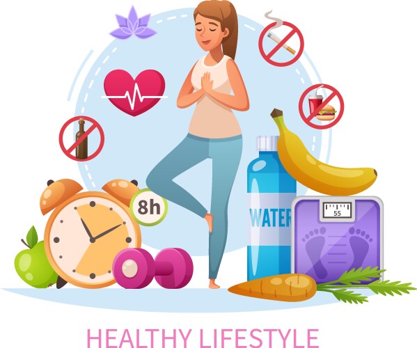 Healthy unhealthy lifestyle cartoon Royalty Free Vector