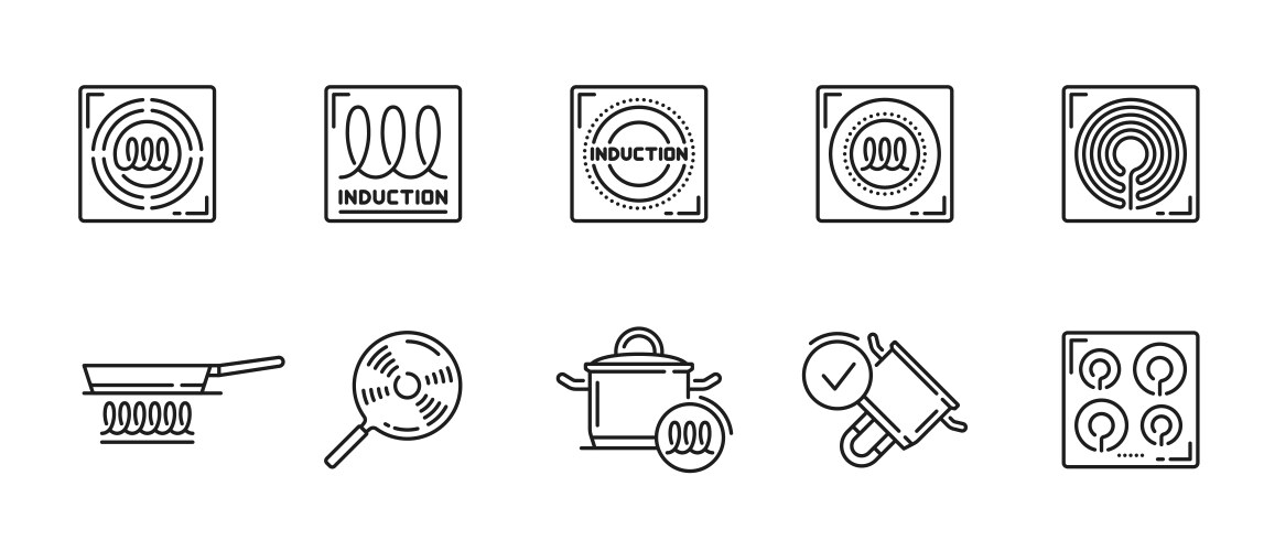 Induction icon electric hob and gas cooking stove Vector Image