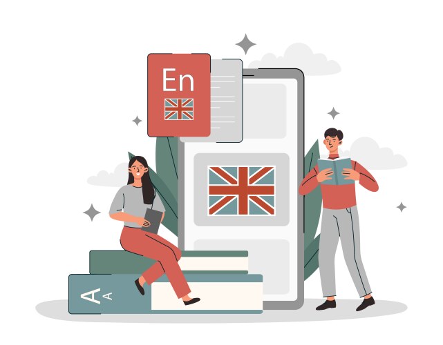 Students learning english language concept Vector Image