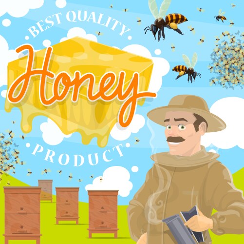 Beekeeping apiary posters retro honey honeycomb Vector Image