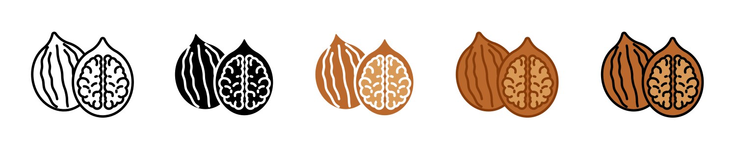 Walnut icon set nut shell food symbol in a black Vector Image