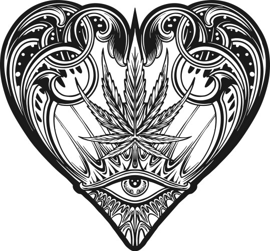 Cute green cannabis leaf heart Royalty Free Vector Image
