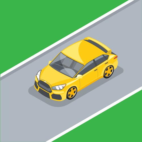 Isometric piece of asphalt road with car isolated Vector Image