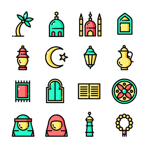 Islam icons set Royalty Free Vector Image - VectorStock