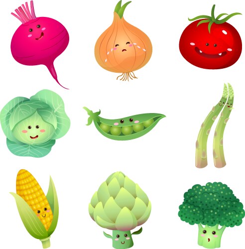 Cute kawaii vegetables set Royalty Free Vector Image