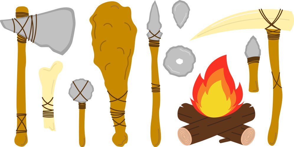 Cartoon stone age tools Royalty Free Vector Image