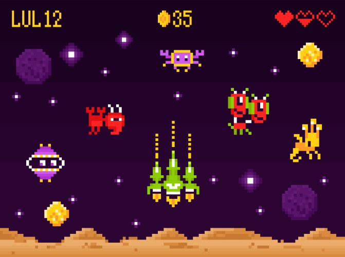 2d Arcade Retro Game Night Level Map Interface Vector Image