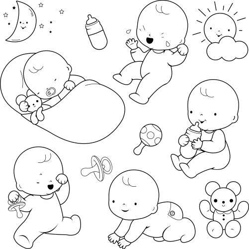 Cute baby girls and boys Royalty Free Vector Image