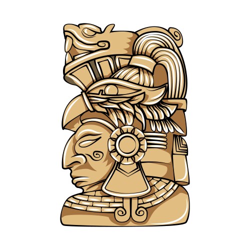 Aztec god between columns colored Royalty Free Vector Image