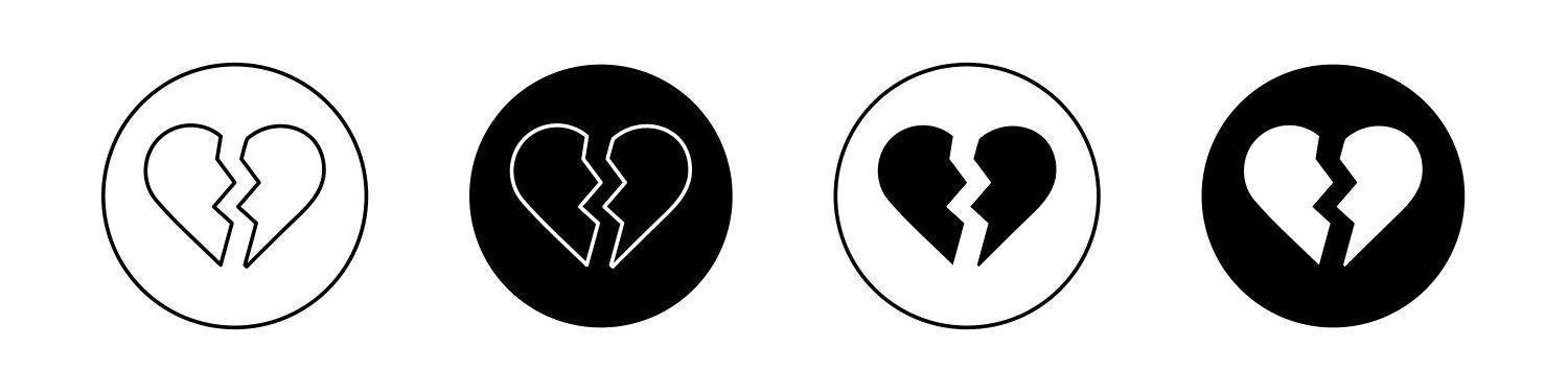 Broken heart icon set with crack symbol Royalty Free Vector