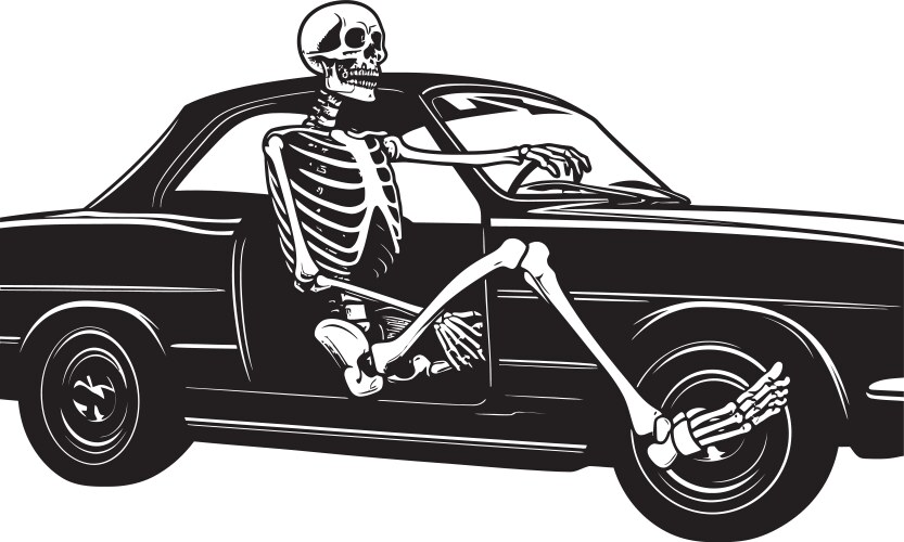 Haunting highway skeleton driving car emblem Vector Image