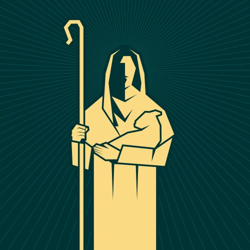 Christian symbols shepherd and his lambs Vector Image