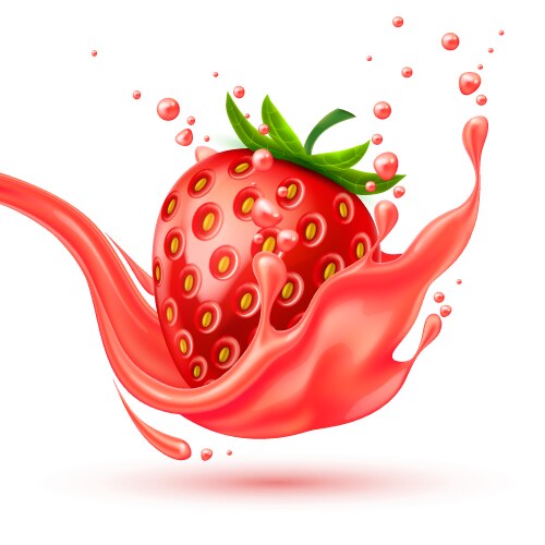 Strawberry fruit in splashing juice Royalty Free Vector
