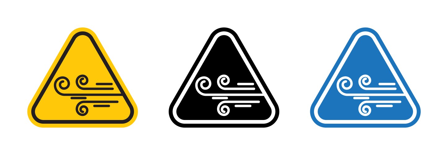 Wind warning sign icon set alert for strong wind Vector Image