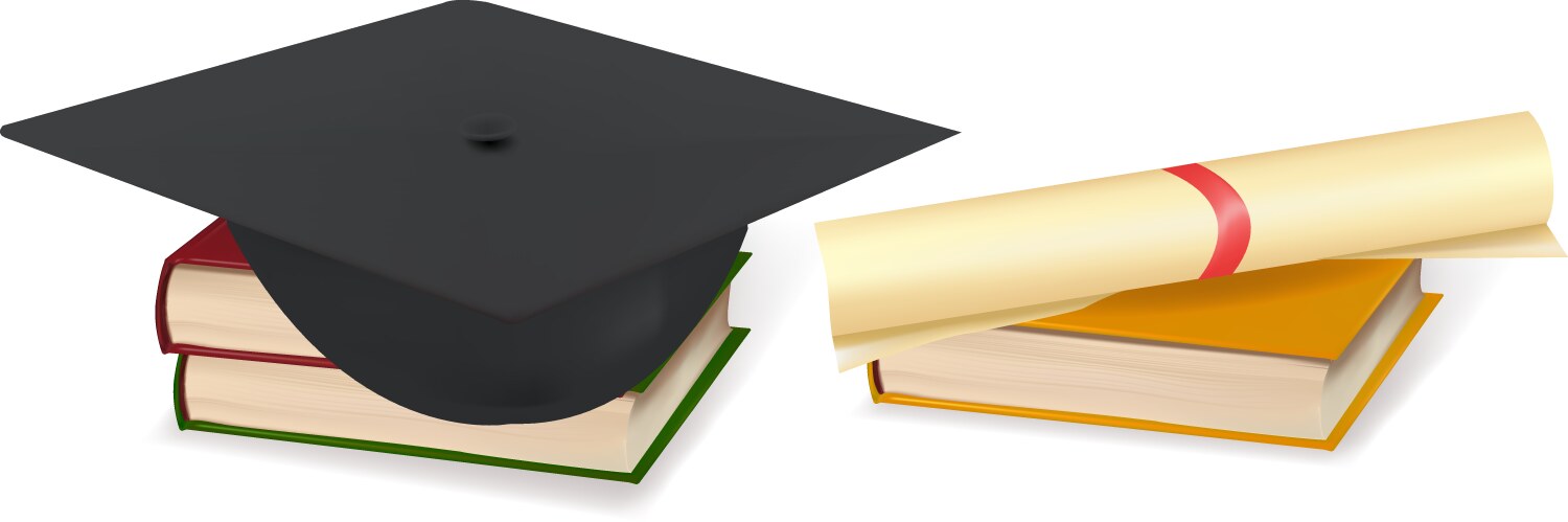 Graduation cap and diplom with books Royalty Free Vector