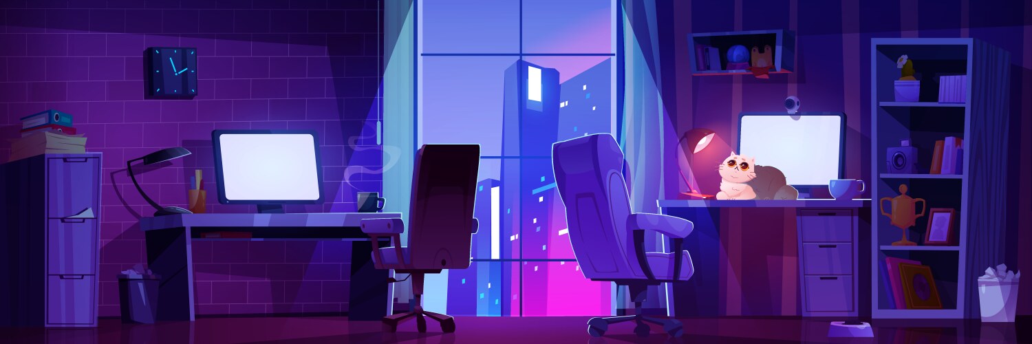 Night home corridor with open door to room pc Vector Image