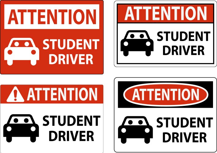 Warning sign student driver sign Royalty Free Vector Image
