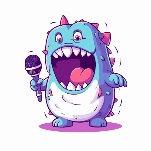 Cute cartoon monster singing karaoke with Vector Image