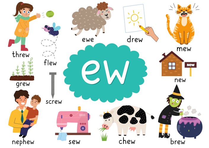 Sh digraph with words educational poster for kids Vector Image