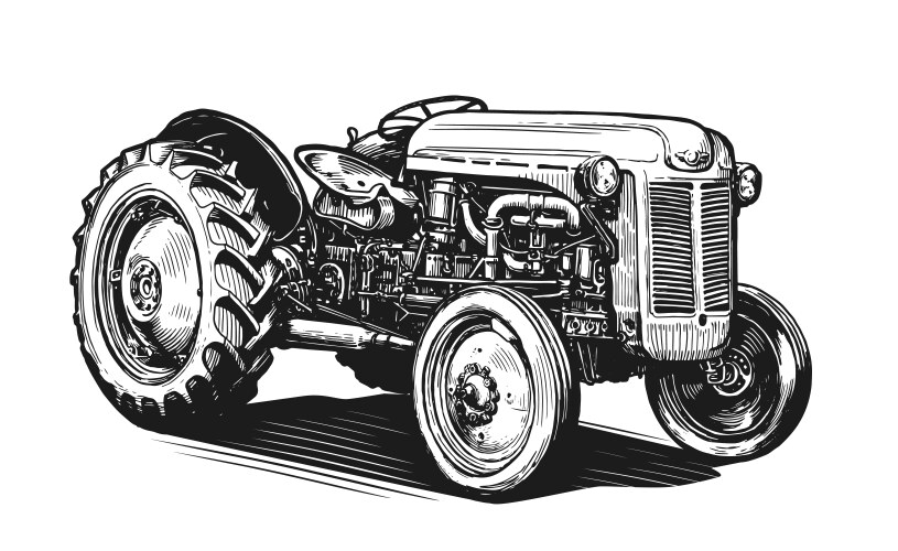 Hand drawn farm tractor sketch Royalty Free Vector Image