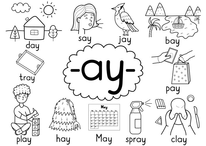 O-e digraph spelling rule black and white Vector Image