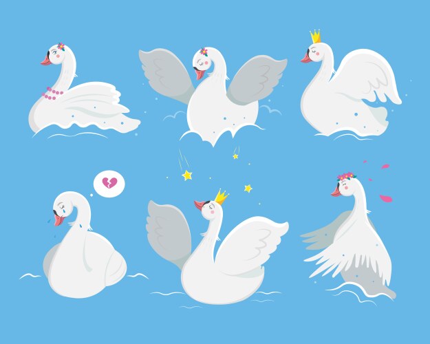 Cute cartoon white baby swan princess Royalty Free Vector