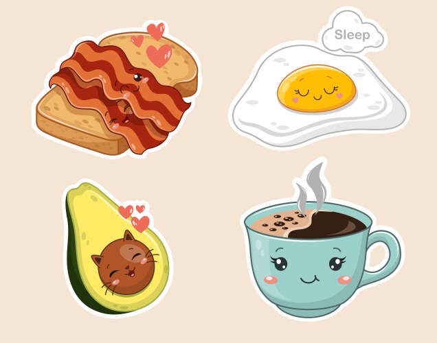 Kawaii breakfast concept Royalty Free Vector Image