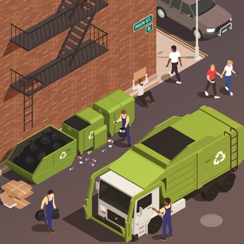 Garbage sorting isometric background Royalty Free Vector