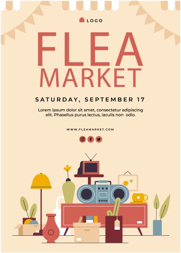 Flea market advertising poster template flat Vector Image