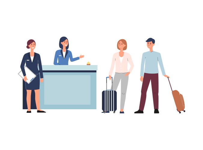 Check-in hotel reception desk modern Royalty Free Vector