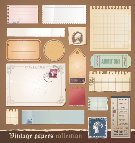 Scrapbook vintage torn paper labels and notes Vector Image