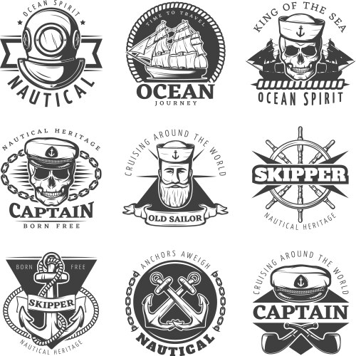 Set of vintage nautical labels and icons Vector Image